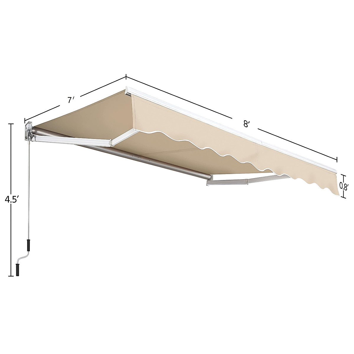 Yaheetech 8 × 7 Ft Manual Retractable Patio Awning, Sun Shade Awning with Manual Crank Handle, Window Door Shelter Awning with Aluminum Frame for Patio/Balcony/Yard, 280g/m² Polyester, Beige