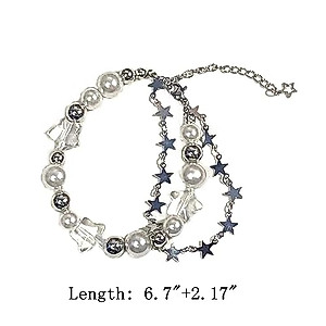 Y2K Star Pearl Beaded Chain Adjustable Aesthetic Bracelet Bracelet Chain Grunge Gift for Women Girl Jewelry Gifts Punk Gothic Link Dainty Bracelet Resin Transparent Star Cool-Set