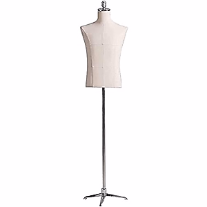 Tailors Dummy Mannequins Beige Male Linen Mannequin Torso, Dress Form Clothing Display Stand with Metal Base - Easy Assemble and Clean Dressform Mannequin