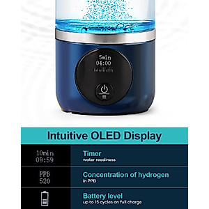 Hydrogen Water Bottle, BUZIO 3000ppb Hydrogen Water Bottle Generator Machine with Gen5 Technology Real Pure Hydrogen Concentration Alkaline Water bottle for Fitness, with Dupont Membrane, OLED Display