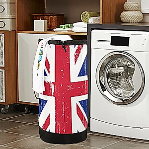 British Flag Laundry Bag Large Heavy Duty Laundry Backpack with Shoulder Straps Waterproof Laundry bag for Traveling Camp Dirty Clothes Organizer for College Students