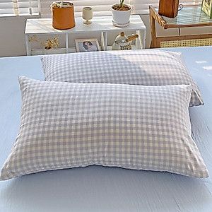 Kimko Washable Cotton Gray Blue Buffalo Plaid Duvet Cover Set,Grid Checkered Bedding Set with Zipper,Gentle,Soft,Home Cozy and Breathable 【3Pcs:1 Duvet Cover+2 Pillowcase】 (# 012, Queen-79''X90'')