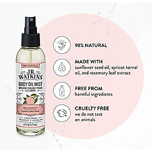 J.R. Watkins Natural Hydrating Body Oil Mist, Moisturizing Body Oil Spray for Glowing Skin, Cruelty Free, Grapefruit, 6 fl oz, Single