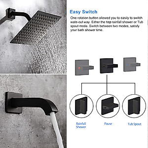 Matte Black 3-Handle Tub and Shower Faucet Set, Bathroom Bathtub Rainfall Shower Head with Waterfall Tub Spout,Tub and Shower Trim Kit with Valve