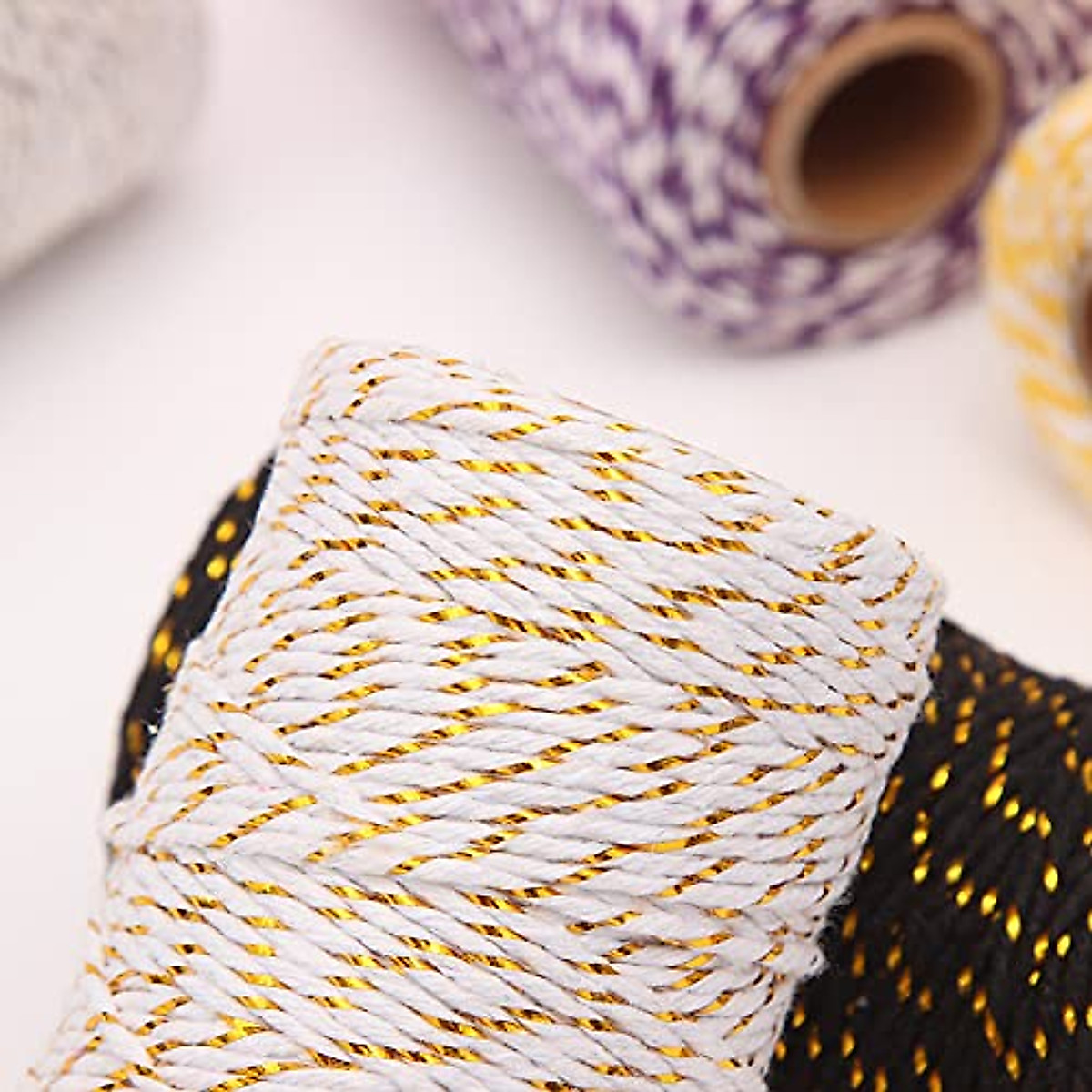 Twine String,328 Feet Christmas Twines White Gold Rope Bakers String Rope Craft Making Knitting Butchers Twine DIY packing, room decoration(White and gold)