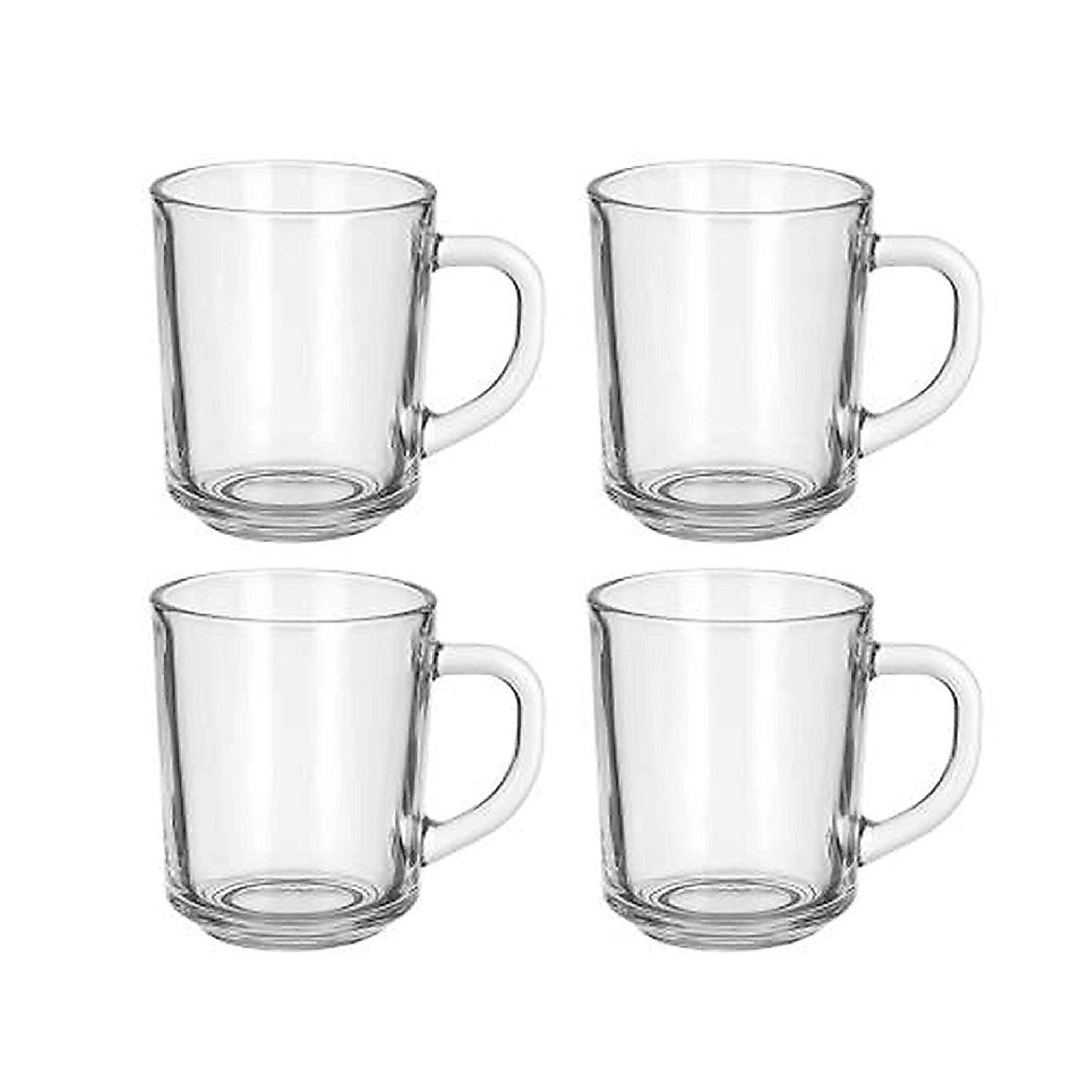 LavoHome Set of 4 Café Glass Coffee Mugs - Traditional With Handle Crystal Clear, 8 oz Great For Tea, Coffee, Juice, Mulled Wine And More - Set of 4