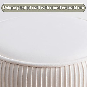 GERANT Multifunctional Vanity Stool,Modern Vanity Stools for Makeup Room,Velvet Round Ottoman Footrest Stool with Metal Legs, Upholstered Pleated Vanity Chair Stool for Living Room,Office(Beige)