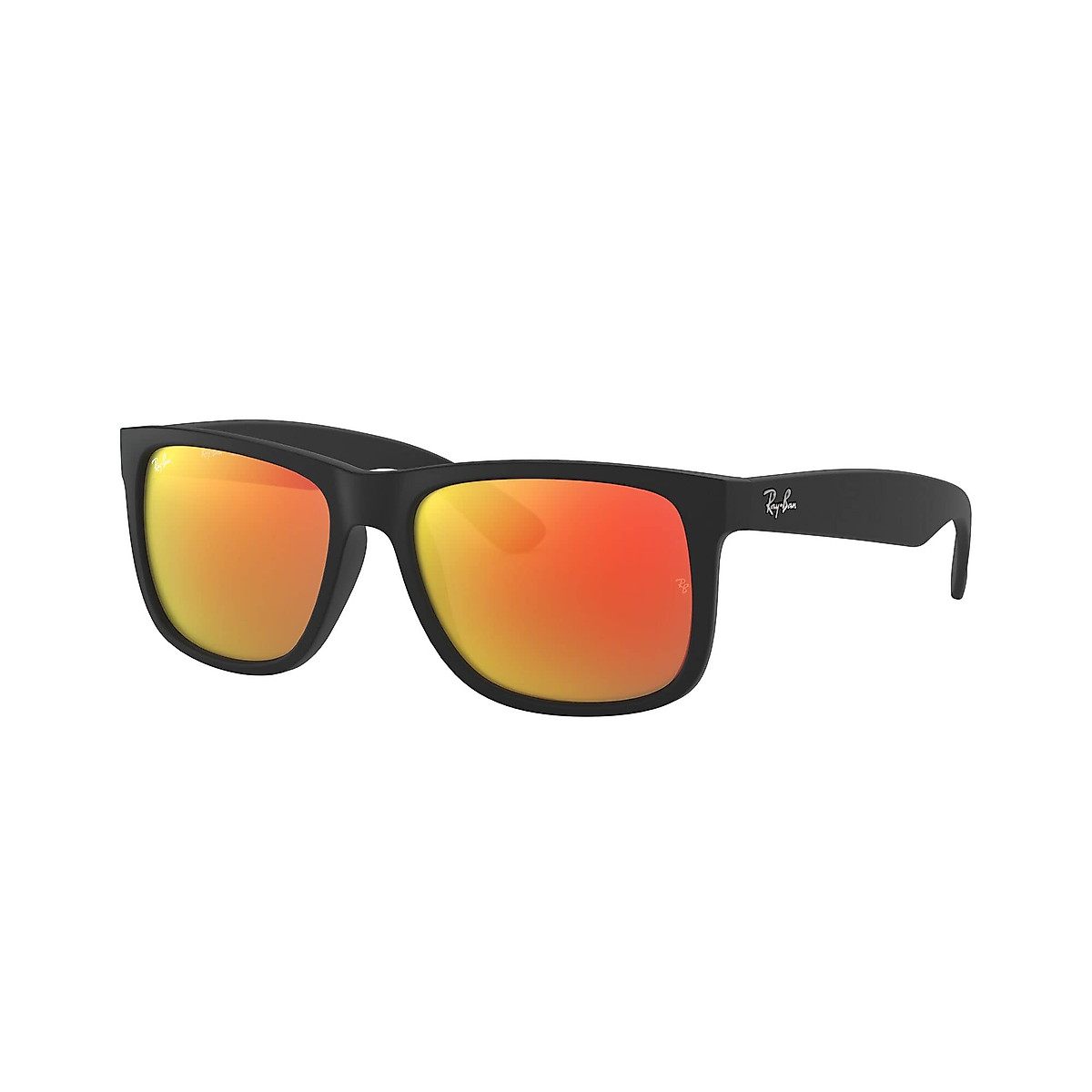 Ray-Ban RB4165 Justin Rectangular Sunglasses, Rubber Black/Brown Mirrored Orange, 55 mm