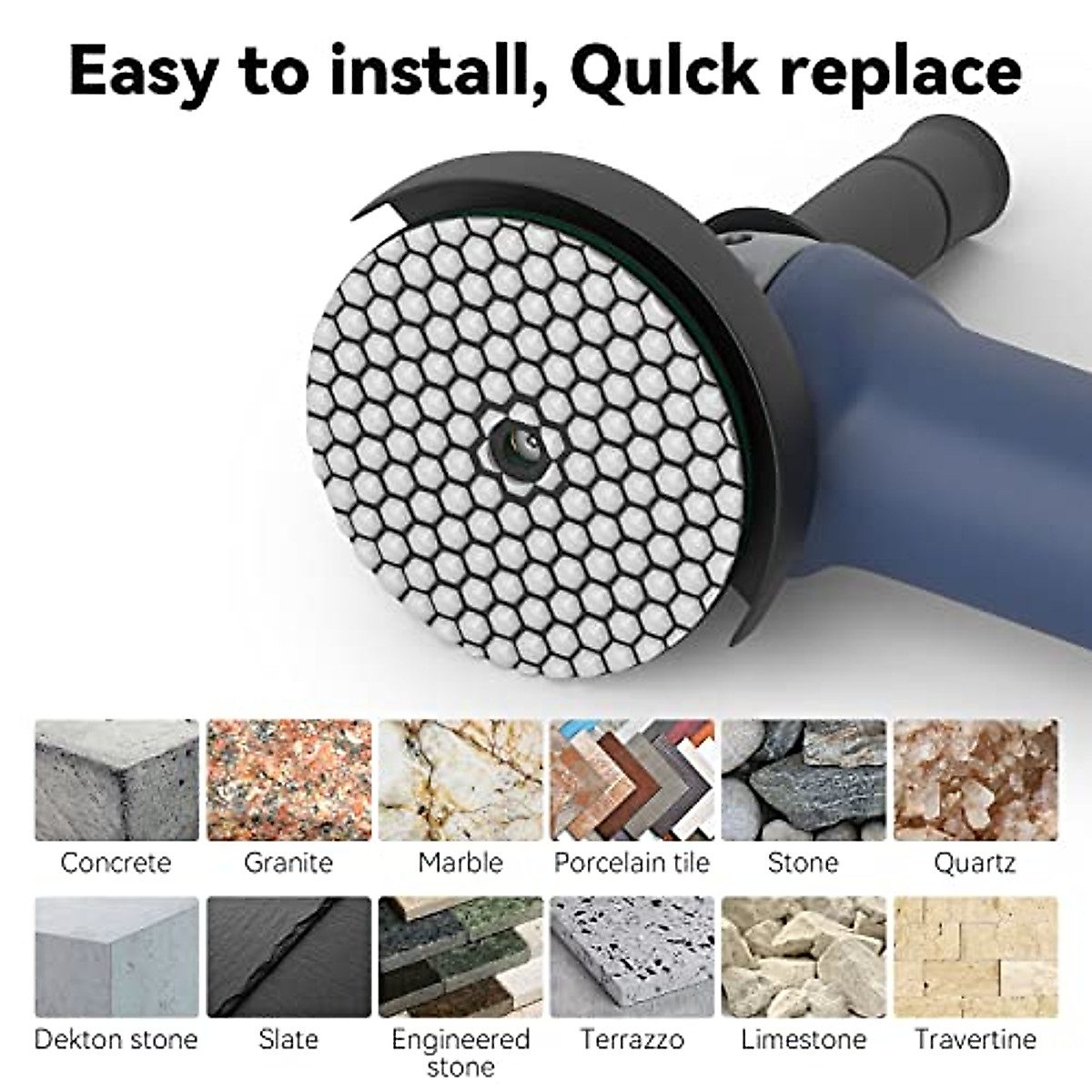 TOOVEM 4 Inch Dry Diamond polishing Pads Set of 10 Pieces with Rubber Backer, Wet/Dry Polish Pad Kit for Granite Marble Concrete Stone Countertop Quartz Polishing