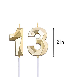 2 inch Gold 13 & 31 Birthday Candles, 3D Diamond Number 13rd & 31st Cake Topper for Boys Girls Birthday Party Decorations Theme Party