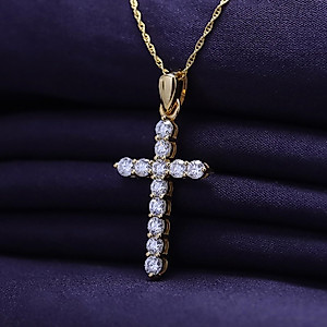 SAVEARTH DIAMONDS 1 1/10 Carat Round Cut Lab Created Moissanite Diamond Cross Pendant Necklace In 14K Yellow Gold Over Sterling Silver For Women With 18" Chain(VVS1 Clarity, 1.10 Cttw)