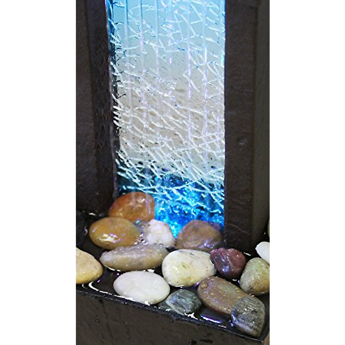 Nature's Mark 10" H Crackled Glass Light Show Tabletop Water Fountain with Natural River Rocks and Color Changing LED Lights (Cordless)