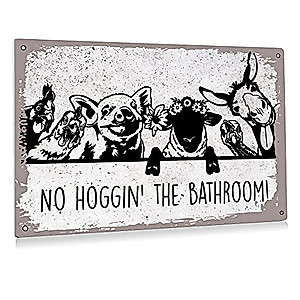BEASTZHENG Funny No Hoggin The Bathroom Farm Animals Bathroom Metal Tin Sign Wall Decor Vintage Bathroom Sign for Toilet Restroom Washroom Décor