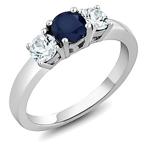 Gem Stone King 925 Sterling Silver Blue Sapphire and Sky Blue Aquamarine Ring For Women (1.04 Cttw, Gemstone Birthstone, Available In Size 5, 6, 7, 8, 9)