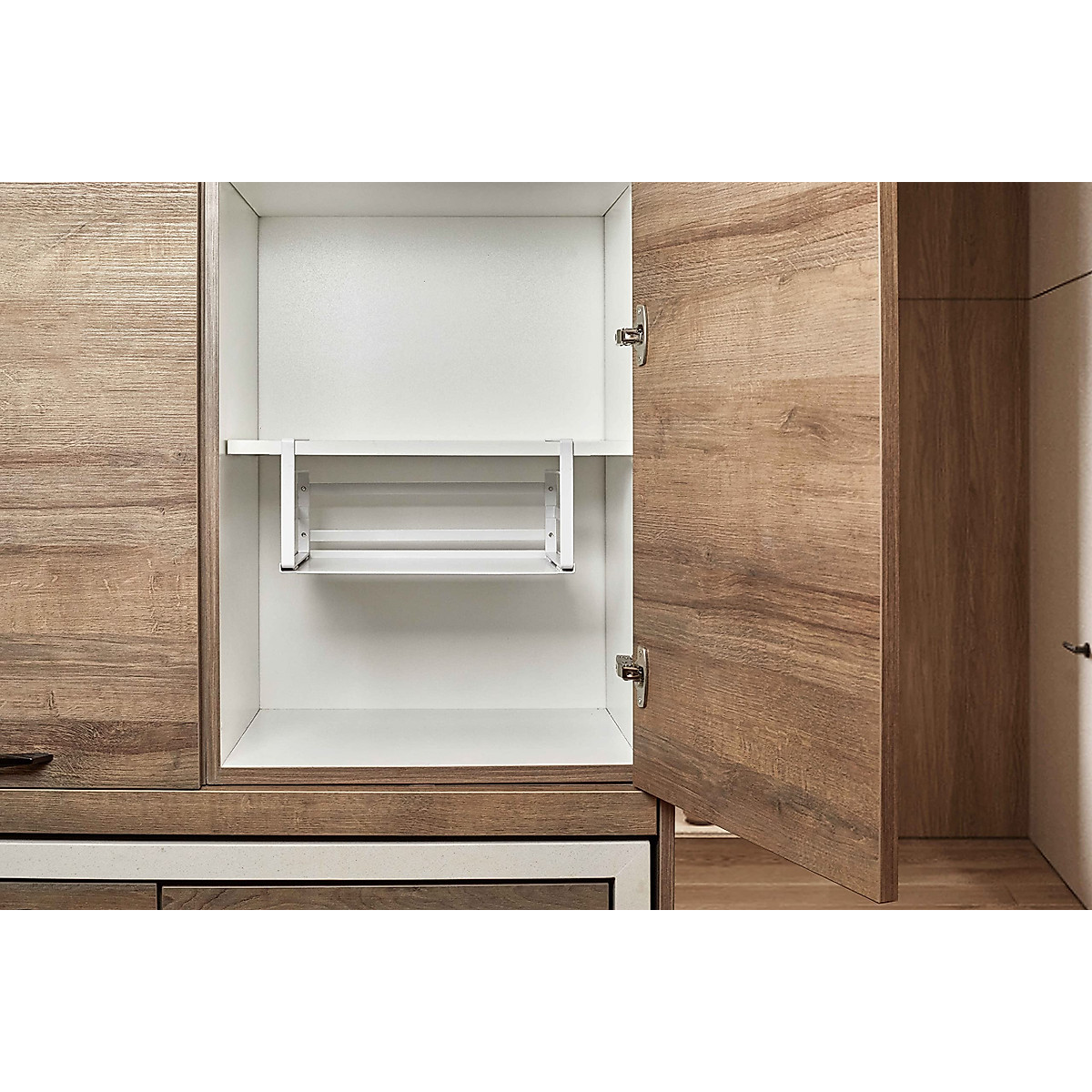 Nxconsu 2Pack Under Shelf Storage Cabinet Hanging Basket Organizer Under Pantry Storage Shelf Rack Holder for Kitchen Cupboard Desk Table Bookshelf Can Bottle Heavy Duty All Metal Slide-in White