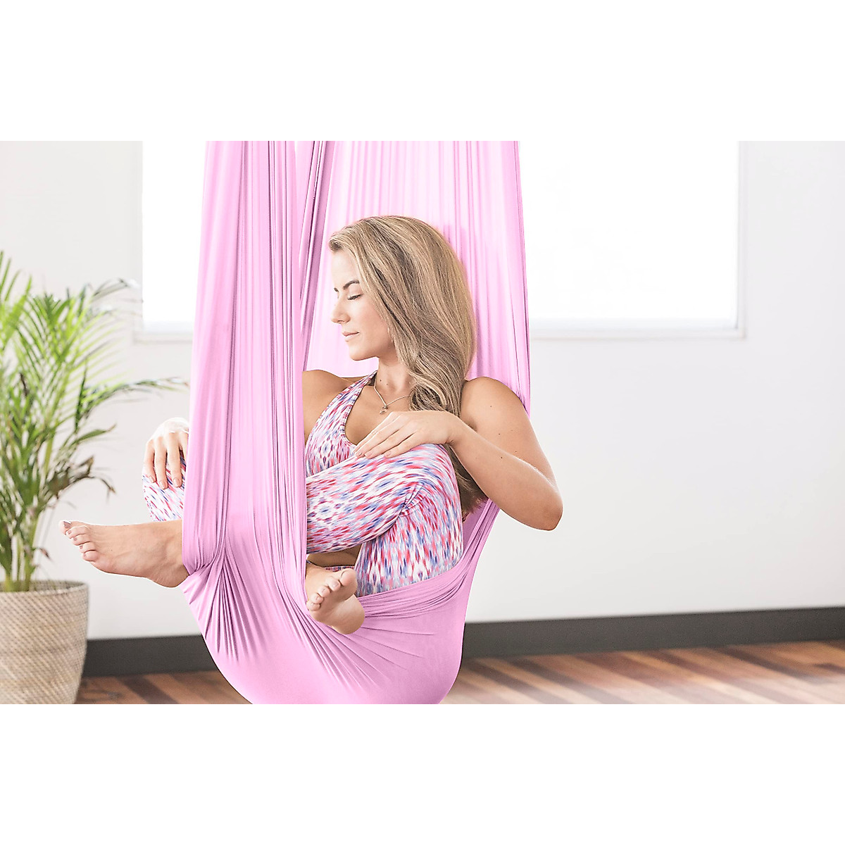PINC Active Silk Aerial Yoga Swing & Hammock Kit for Improved Yoga Inversions, Flexibility & Core Strength - Pink