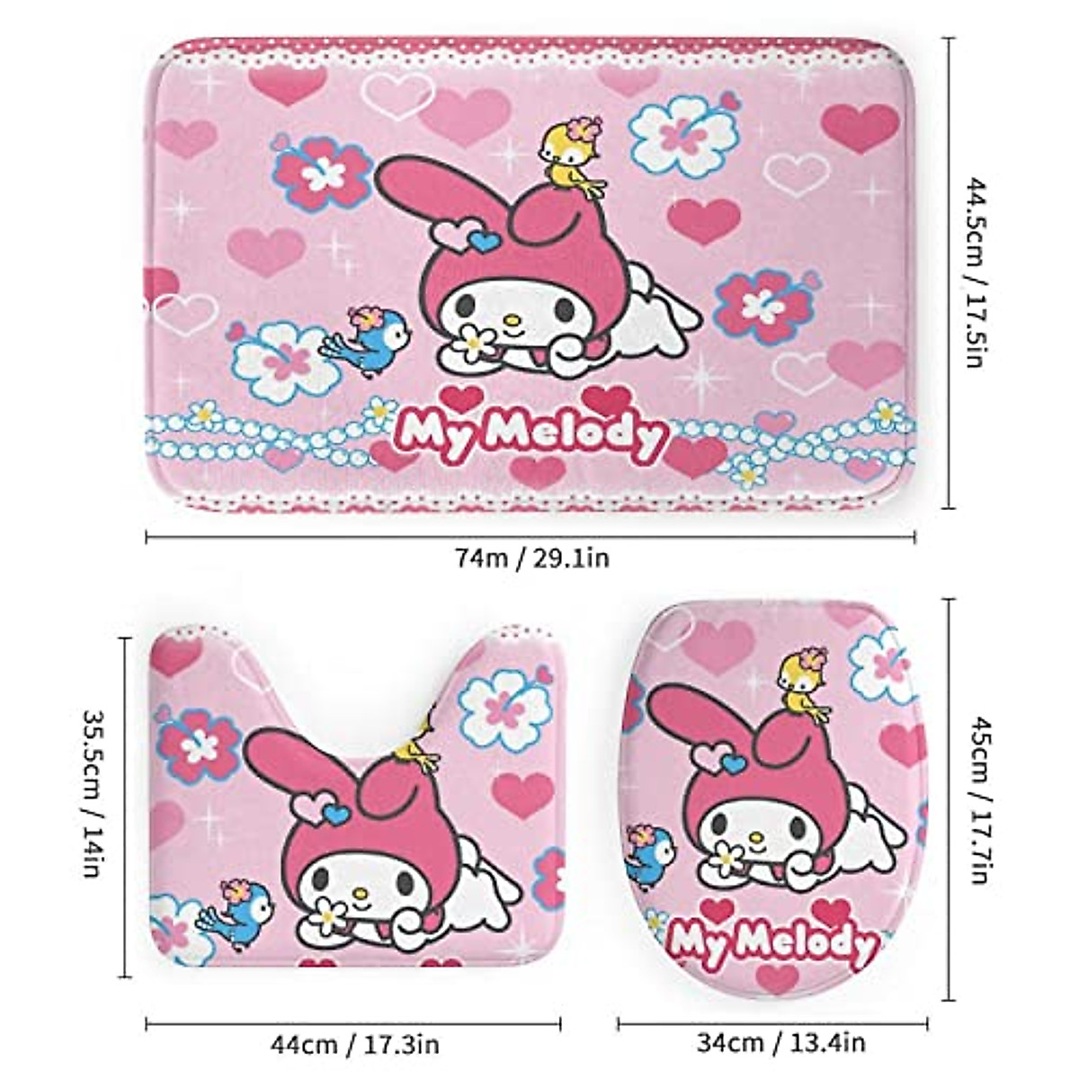 fmsnupz 4PCS Anime Shower Curtain Set, Cute Bathroom Decor with Non-Slip Rugs, Toilet Lid Cover and Bath Mat, Waterproof Fabric Shower Curtains with 12 Hooks, 70.8"x70.8"