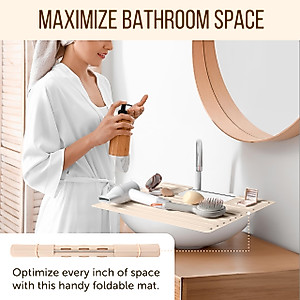 Maplefield Foldable Bathroom Sink Cover for Counter Space, Silicone Sink Topper, Heat Resistant Over Sink Makeup Mat, Small Bathroom Space Creation, Bathroom Space Saver Sink Cover for Makeup, Beige