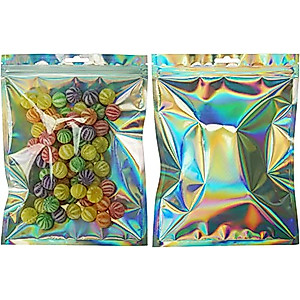 YukaBa 100 Pieces Smell Proof Bags - 5.79x8.66 Inches Resealable Mylar Bags Clear Zip Lock Food Candy Storage Bags Holographic Rainbow Color