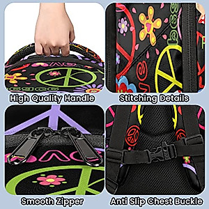 Custom Rainbow Peace Sign Backpack for Men Women with Name Personalized Peace Love Heart Flower School Bookbag Backpacks Customized Travel Casual Daypack Laptop Bag