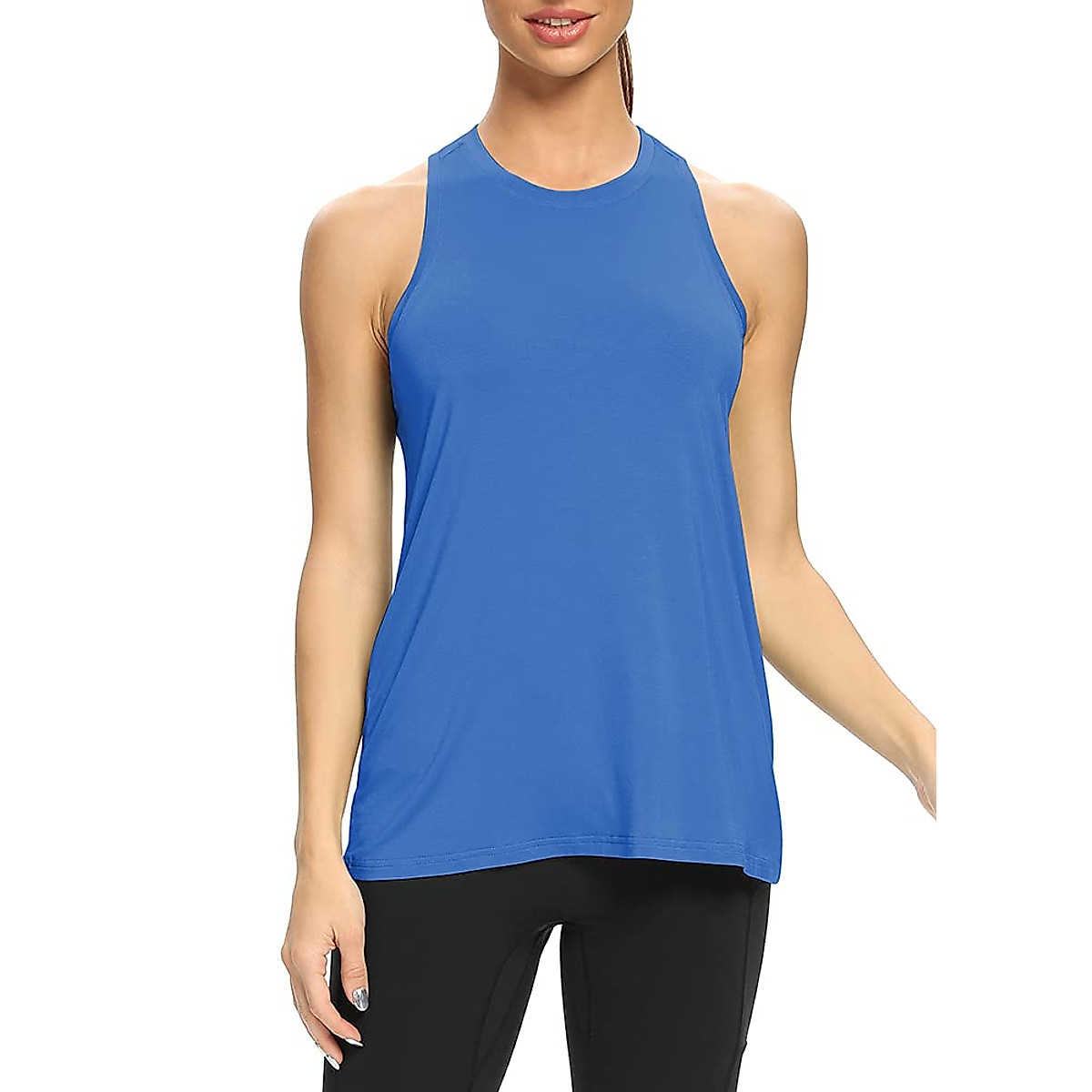 Mippo Workout Tops for Women Loose Fit Tennis Shirt Yoga Tank Top Exercise Clothes Sports Tanks Active Wear Womens Activewear Tank Tops Long Flowy Tank for Women Blue M