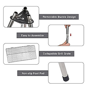 Lineslife Campfire Tripod Grill for Cooking, Durable Stainless Steel Camping Fire Tripod Grill with Grill Grate and Carrying Bag for Outdoor BBQ, Silver