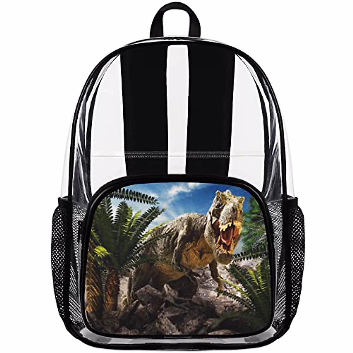 Dinosaur Pattern Clear Backpack, Dinosaur Tropical Plant Heavy Duty Transparent Clear Bag Computer Daypack for School, Security, Work, Sports, Stadium, Travel, College