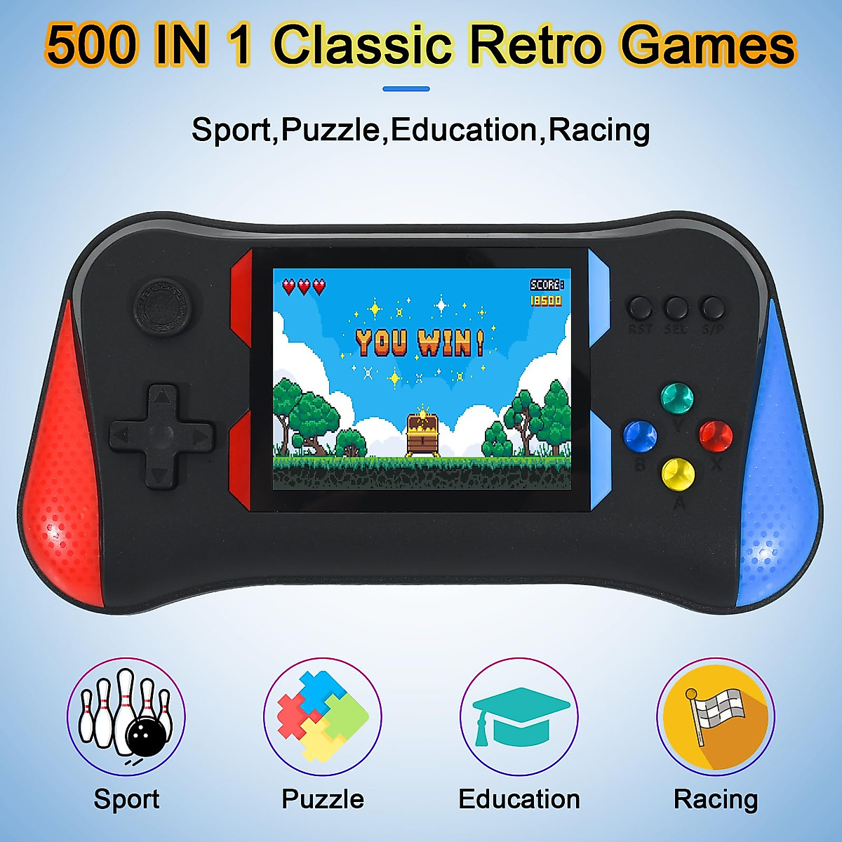 HAndPE Handheld Game Console, Retro Super Mini Game Player 500 Classical FC Games 3.5-Inch Color Screen Support for Connecting TV & Two Players 1020mAh Rechargeable Battery Present for Kids and Adult