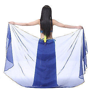 SHOWYOU 98.43" x 47.24" Lightweight Semicircle Chiffon Veil Belly Dance Scarf Blue Veil Scarf Shawls Trimed Gold Sequence (BLUE)