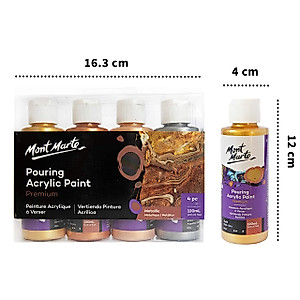 Mont Marte Premium Acrylic Pouring Paint Set, Metallic, 4 x 4oz (120ml) Bottles, Pre-mixed Acrylic Paint, Suitable for a Variety of Surfaces Including Stretched Canvas, Wood, MDF and Air Drying Clay.