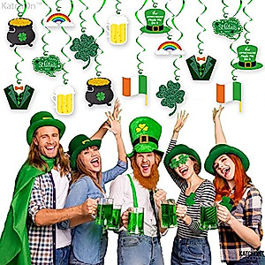 St Patricks Day Hanging Swirls Decorations - Pack of 30, No DIY | St Patricks Day Hanging Decorations | St Patricks Day Decorations | St Patricks Day Ceiling Decorations | Hanging Shamrock Decorations