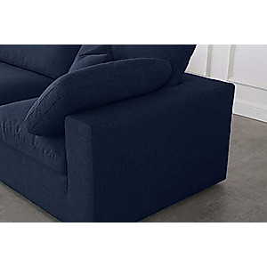 Meridian Furniture Serene Collection Modern | Contemporary Deluxe Comfort Modular Sectional, Soft Linen Textured Fabric, Down Cushions, 2 Corner + 1 Armless + 1 Ottoman, Navy