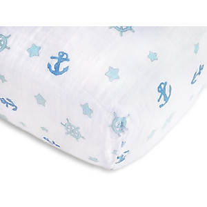 SwaddleDesigns Softest Cotton Muslin Fitted Crib Sheet/Toddler Sheet for Baby Boy & Girl, Pastel Blue Ahoy!