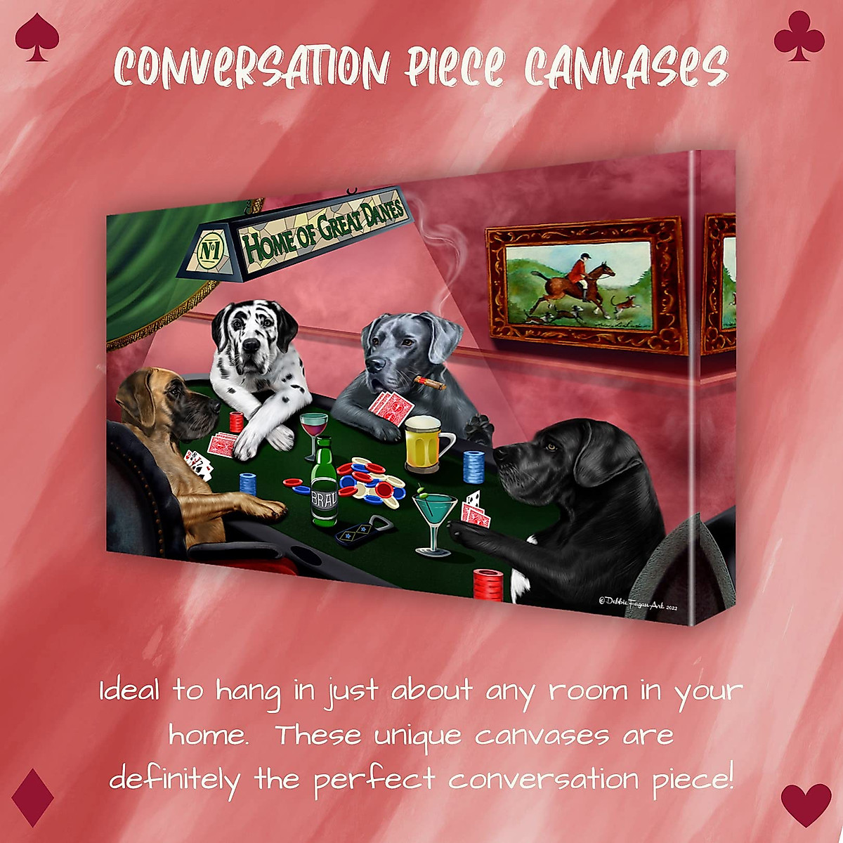 Home of Poker Playing Great Dane Dogs Canvas Wall Art - Premium Quality Ready to Hang Room Decor Wall Art Canvas - Unique Animal Printed Digital Painting for Decoration, 11"x14"