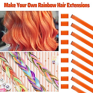 MEckily 22 inch Colored Hair Extensions Party Highlights, Straight Hairpiece Clip in Synthetic Hair Extensions for Kids Girls (10PCS-Orange)