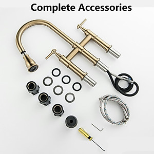 Kitchen Faucet with Pull Down Sprayer, Kitchen Sink Faucet 360° Swivel, 2 Handle Kitchen Faucet 3 Holes, Stainless Steel Kitchen Faucet Gold