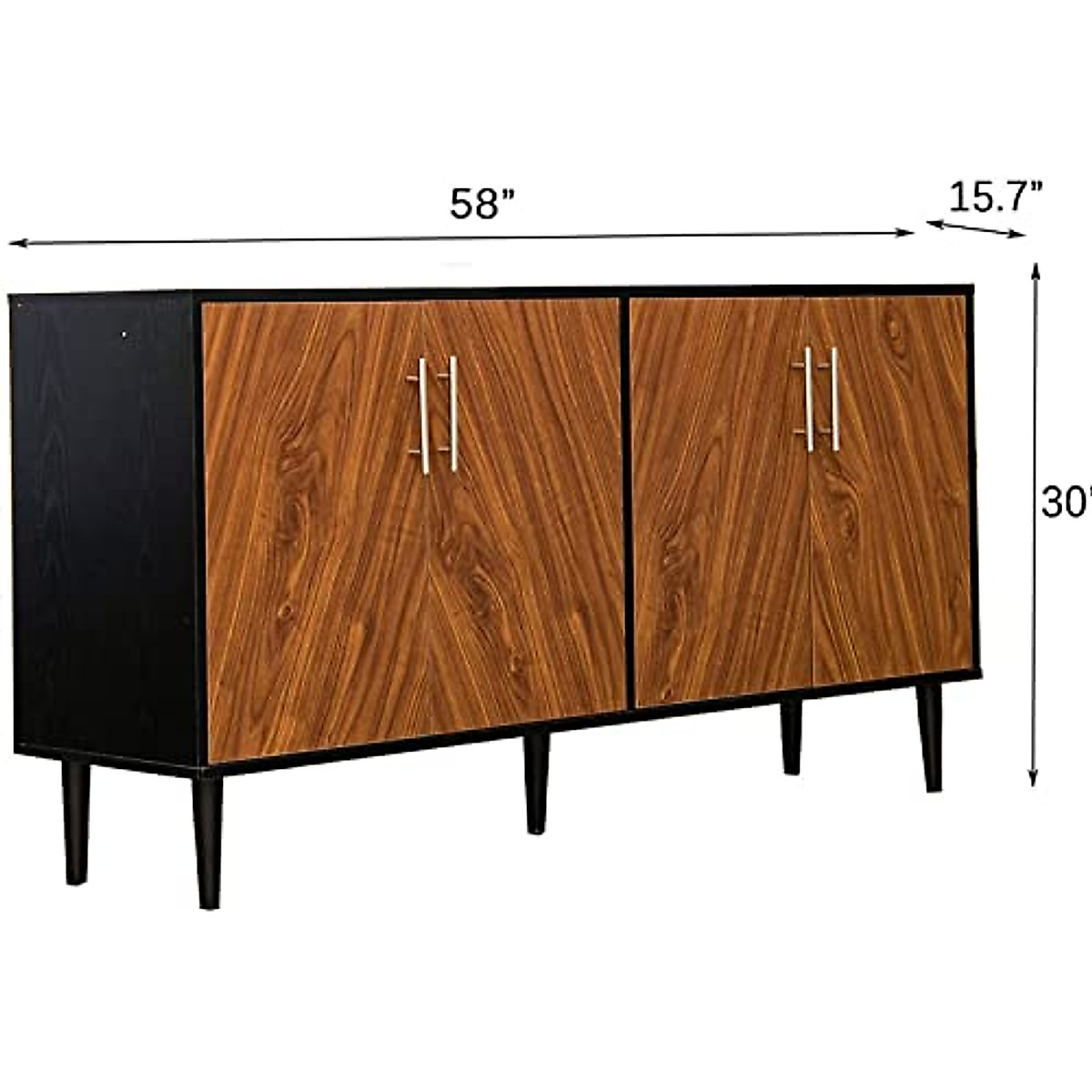 Black Sideboard Buffet Cabinet, 58’’ Buffet Cabinet with Storage, Black Sideboards and Buffets with Doors, Mid Century Sideboard with Doors, Modern Credenzas with Adjustable Shelf for Living Room