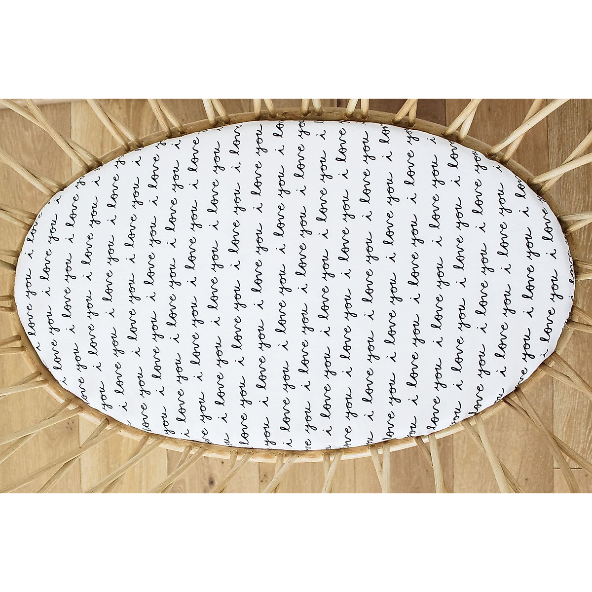 NODNAL CO. Black/White Bassinet Fitted Sheet - 100% Cotton Unisex for Baby Girl/Boy - I Love You, Plaid and Abstract Polka Dots Universal Fitted Cover Sheets (I Love You)
