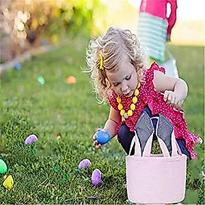 Easter Basket Seersucker Egg Hunt Bunny Baskets for Kids Children,Easter Egg Hunt Bucket Bunny Ear Egg Hunting Candy Carry Basket Party Gifts (Purple)