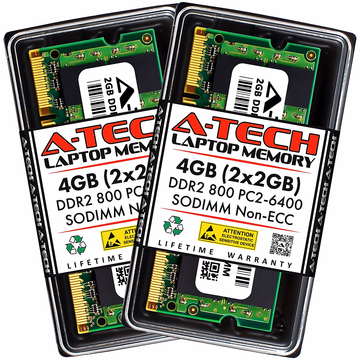 A-Tech 4GB (2x2GB) DDR2 800MHz SODIMM PC2-6400 1.8V CL6 200-Pin Non-ECC Unbuffered Laptop RAM Memory Upgrade Kit