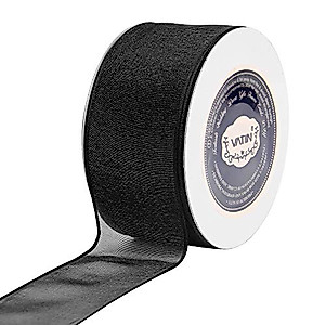 VATIN Christmas Ribbon Sheer Organza Wired Ribbon 1-1/2 inch 25 Yards (75Ft) -Black ,Perfect for Making Bows and Wreaths