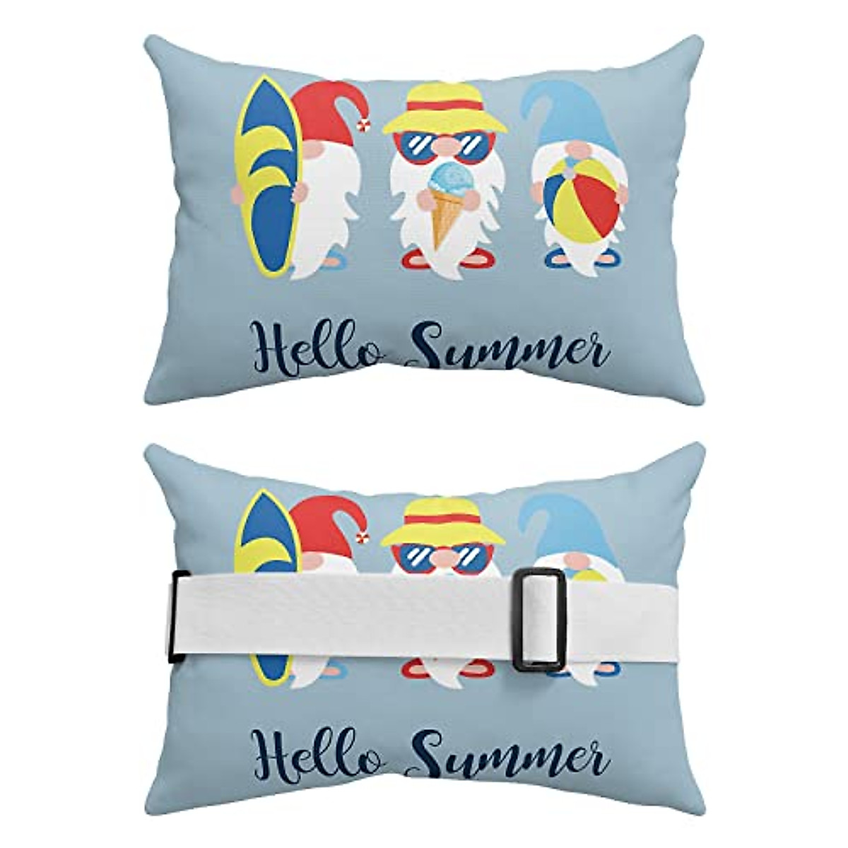 Recliner Head Pillow Ledge Loungers Chair Pillows with Insert Summer Style Gnome with Ice Cream Surfboard Lumbar Pillow with Adjustable Strap Outdoor Waterproof Patio Pillows for Beach Pool, 2 PCS