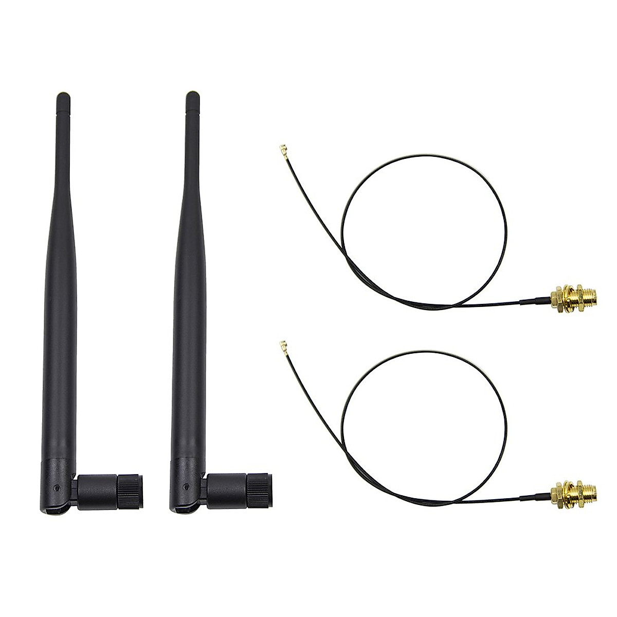 Highfine 2 x 2.4GHz 6dBi Indoor Omni-Directional WiFi Antenna 802.11n/b/g RP-SMA Female Connector + 2 x 20cm/8" U.FL/IPEX to RP-SMA Pigtail Antenna WiFi Cable