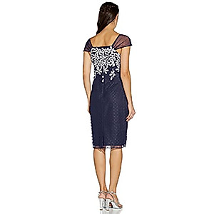 Adrianna Papell Women's Floral Embroidery Sheath Dress, Navy/Ivory, 10