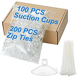 LuluEasy 100 Pieces Suction Cups with 200 Pieces Adjustable Zip Ties for Hanging Crafts, Plush Dolls, Festivals Decoration, Aquarium Thematic Ornaments Fish Tank Binding Moss Shrimp Dodging Nest