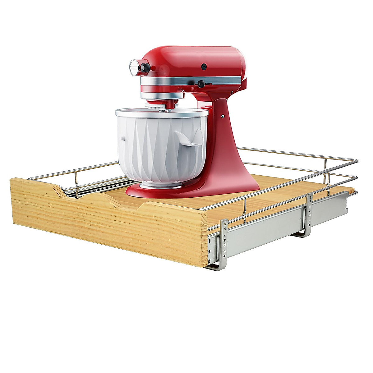 DINDON Pull Out Cabinet Organizer (14" W x 21" D),1 Tier Slide Out Shelf, Shelves Organization and Storage for Kitchen Under Sink Space, Wood and Wire Basket