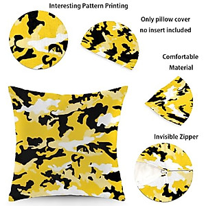 XMNYGJ Yellow Camo Throw Pillow Covers 16 x 16 Inch Decorative Square Cushion Case Soft Cozy Modern Pillowcase for Couch Sofa Bed Living Room Home Decor