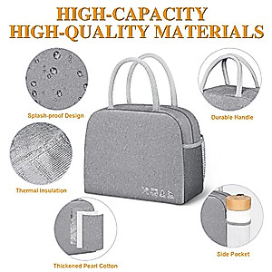 KUBYA Bento Lunch Box Set,Stackable Lunch Container Leak-Proof 3-In-1 Compartment With Ice Packs, Reusable Lunch Bag, Food Bags, Sauce Cups, Lunch Box Microwave Freezer Safe（GREY）