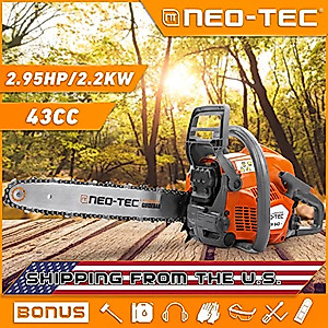 NEOTEC NH843 43cc Gas Chainsaw with 16 Inch Guide Bar and Chain, Power Chain Saw 2.95HP 2,2KW 16" Gasoline Chainsaws for Trees and Firewood Cutting, All Parts Compatible with Husqvarna 543XP Milling