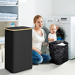 Jhua Laundry Basket with Lid and 2 Removable Liners (Black 110L)
